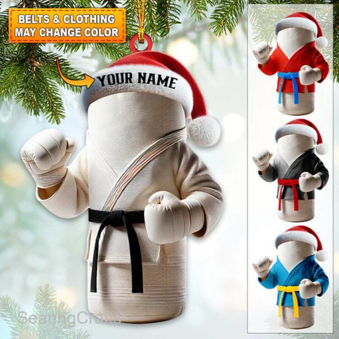 Karate Outfit Christmas Ornament, Custom Karate Outfit With Santa Hat ...