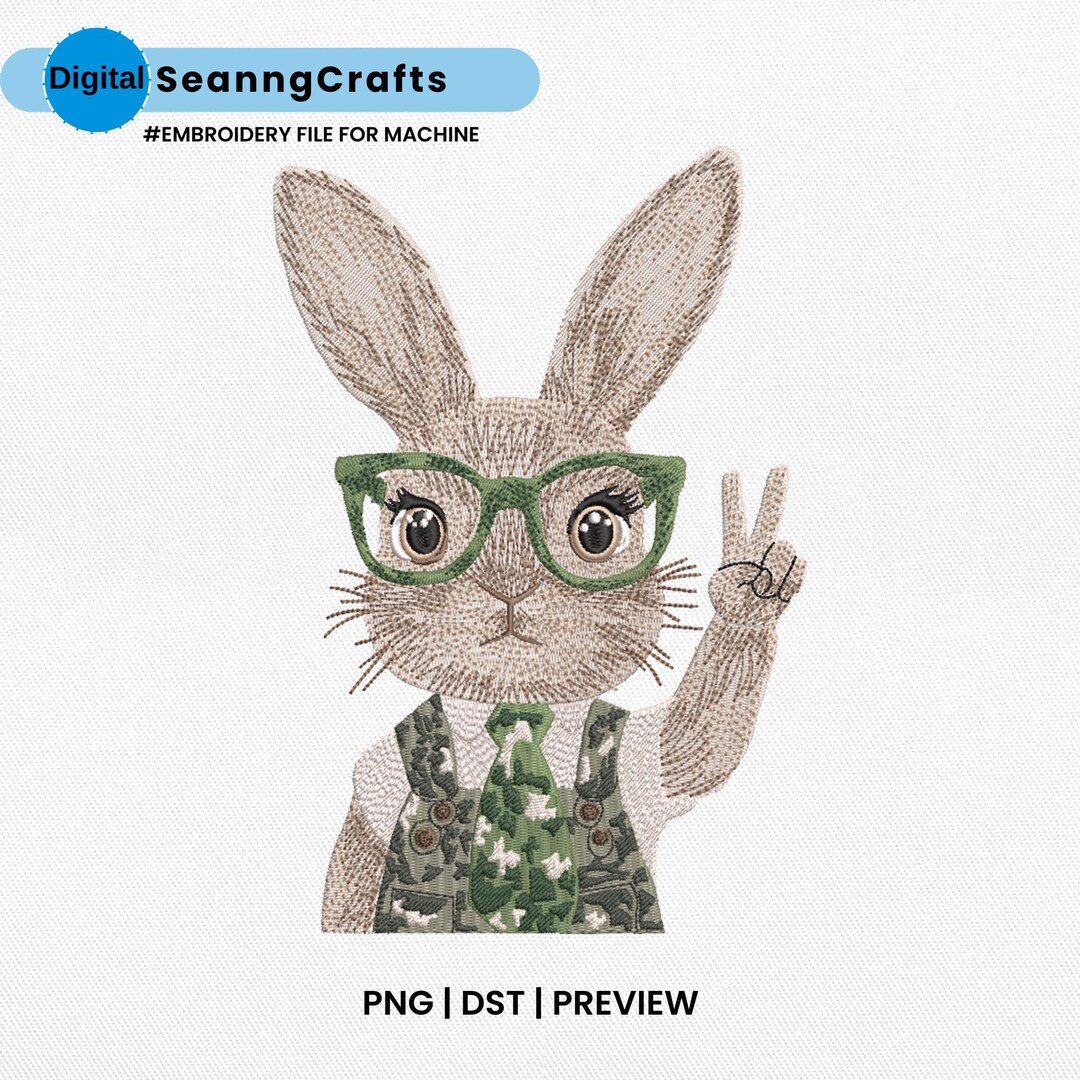 Camo Easter Bunny Embroidery Design – Bunny With Glasses Embroidery ...