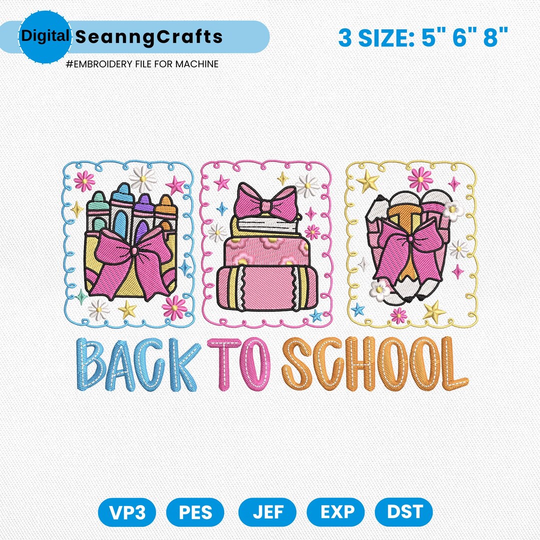 Back to School Embroidery Design, Coquette School Supplies Embroidery ...