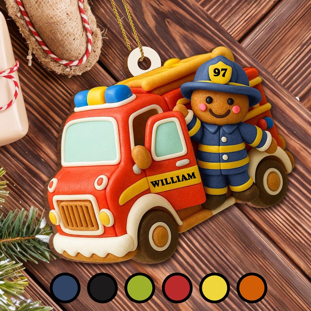 Custom Gingerbread Firefighter 2D Flat Ornament, Personalized Fire ...