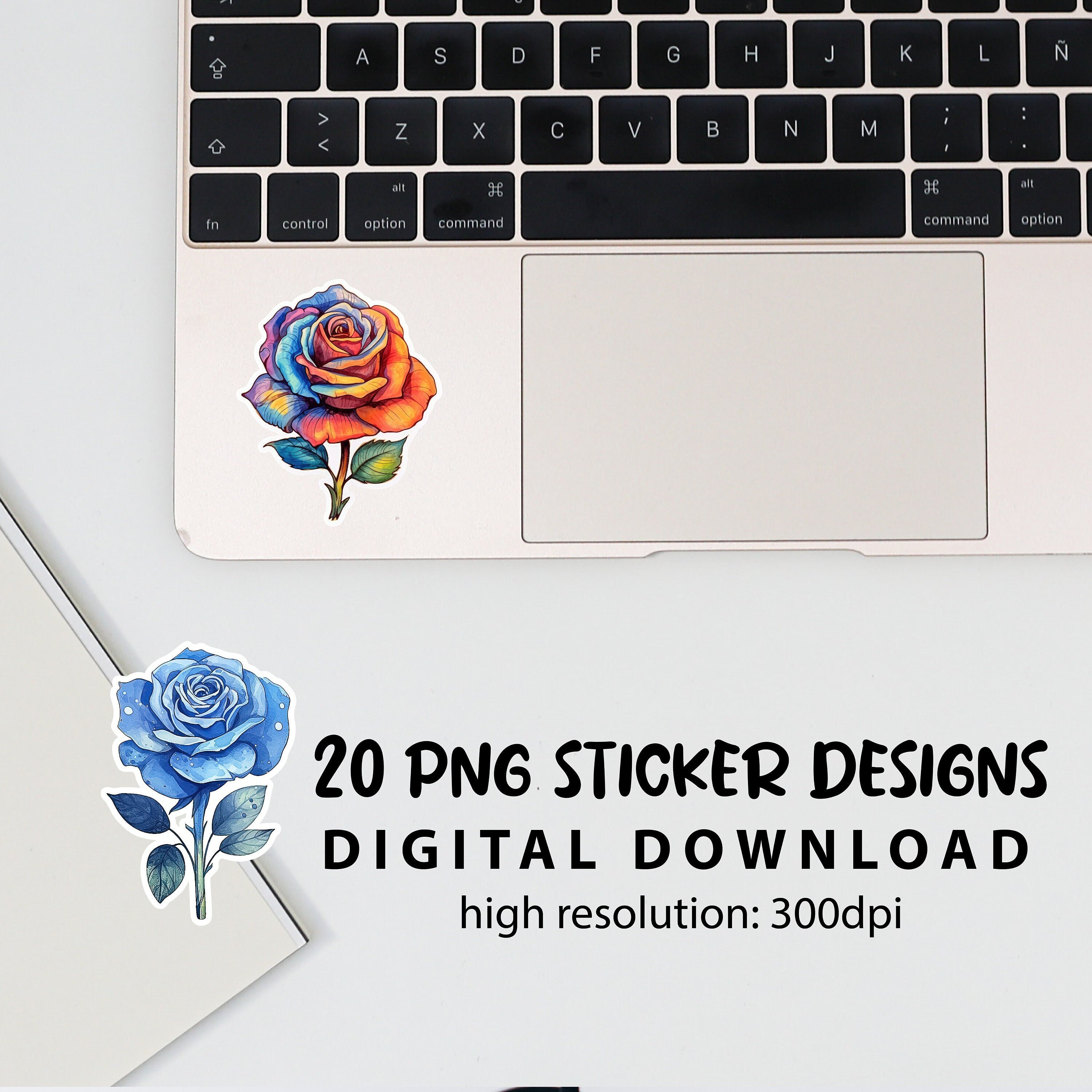 Rose Printable Stickers PNG Stickers Print and Cut Stickers, Digital ...