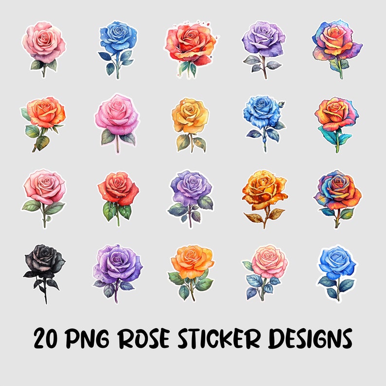 Rose Printable Stickers PNG Stickers Print and Cut Stickers - Etsy
