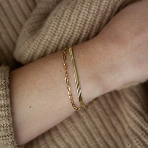 Snake Chain Gold Bracelet Herringbone Stacking Bracelet Tarnish Free Stainless Steel Chunky Flat ...