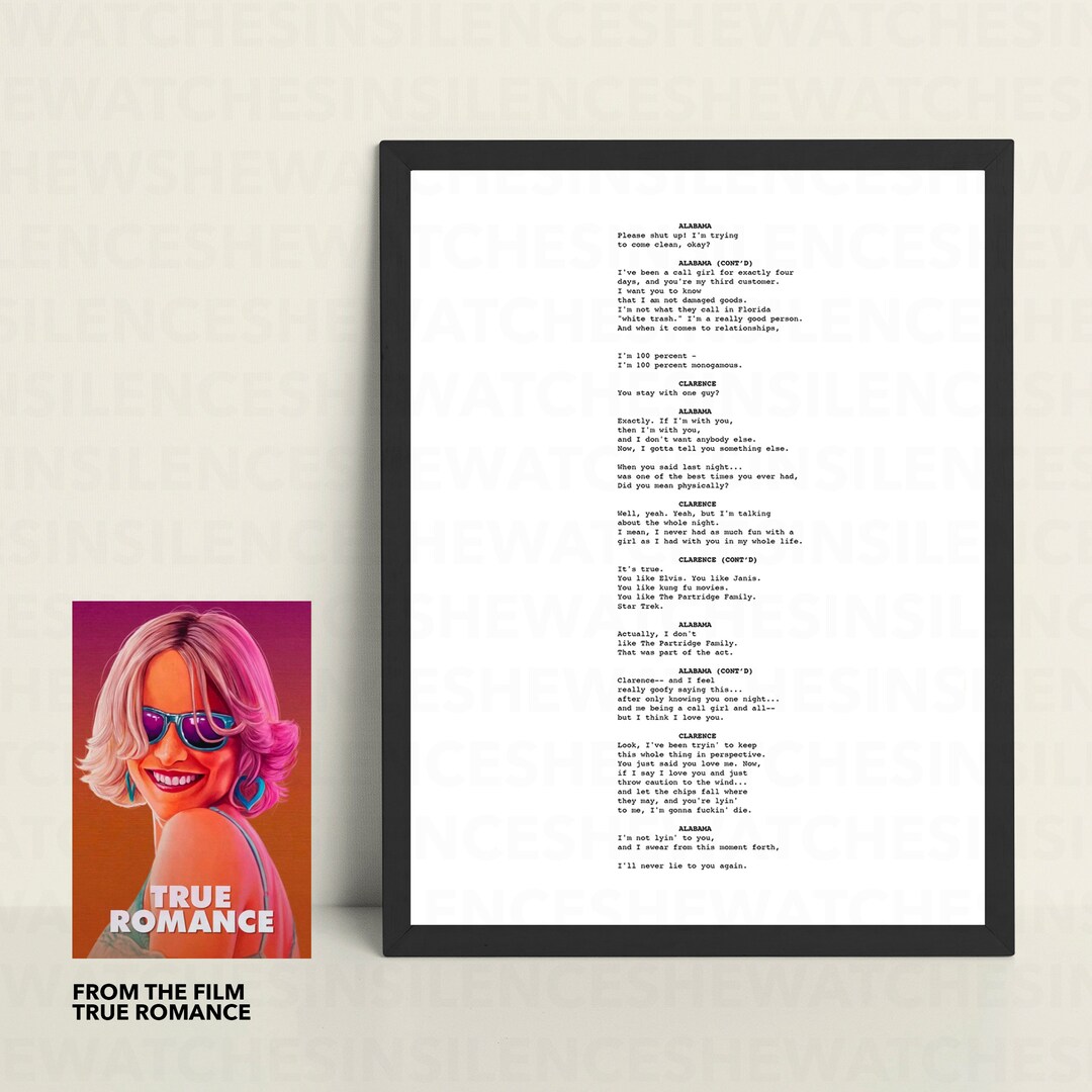 True Romance Script Print Quote Poster Film Poster Wall Art Gifts ...