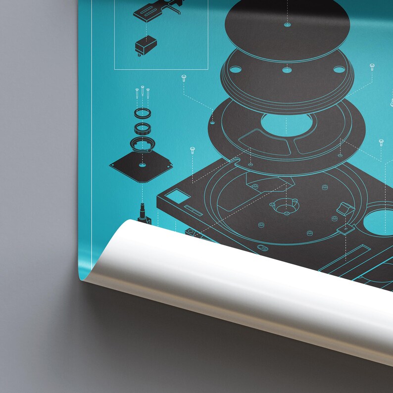 Technics 1200 Record Player Schematic Wall Art, DJ Turntable Blueprint ...