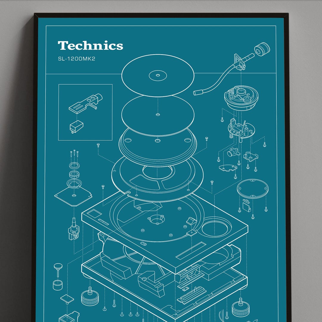 Technics 1200 Turntable Poster, DJ Blueprint Wall Art, Vinyl Record ...