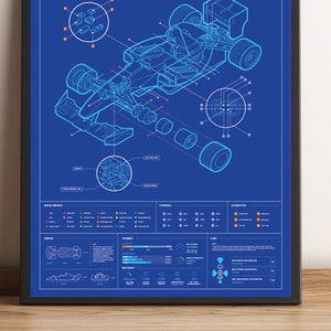 F1 Blueprint Schematic Poster, Unique Formula 1 Schematic Technical ...
