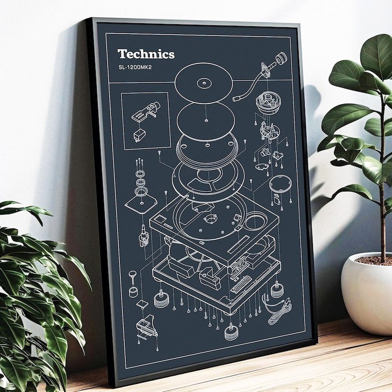 Technics 1200 Print, DJ Turntable Poster, Record Player Blueprint ...