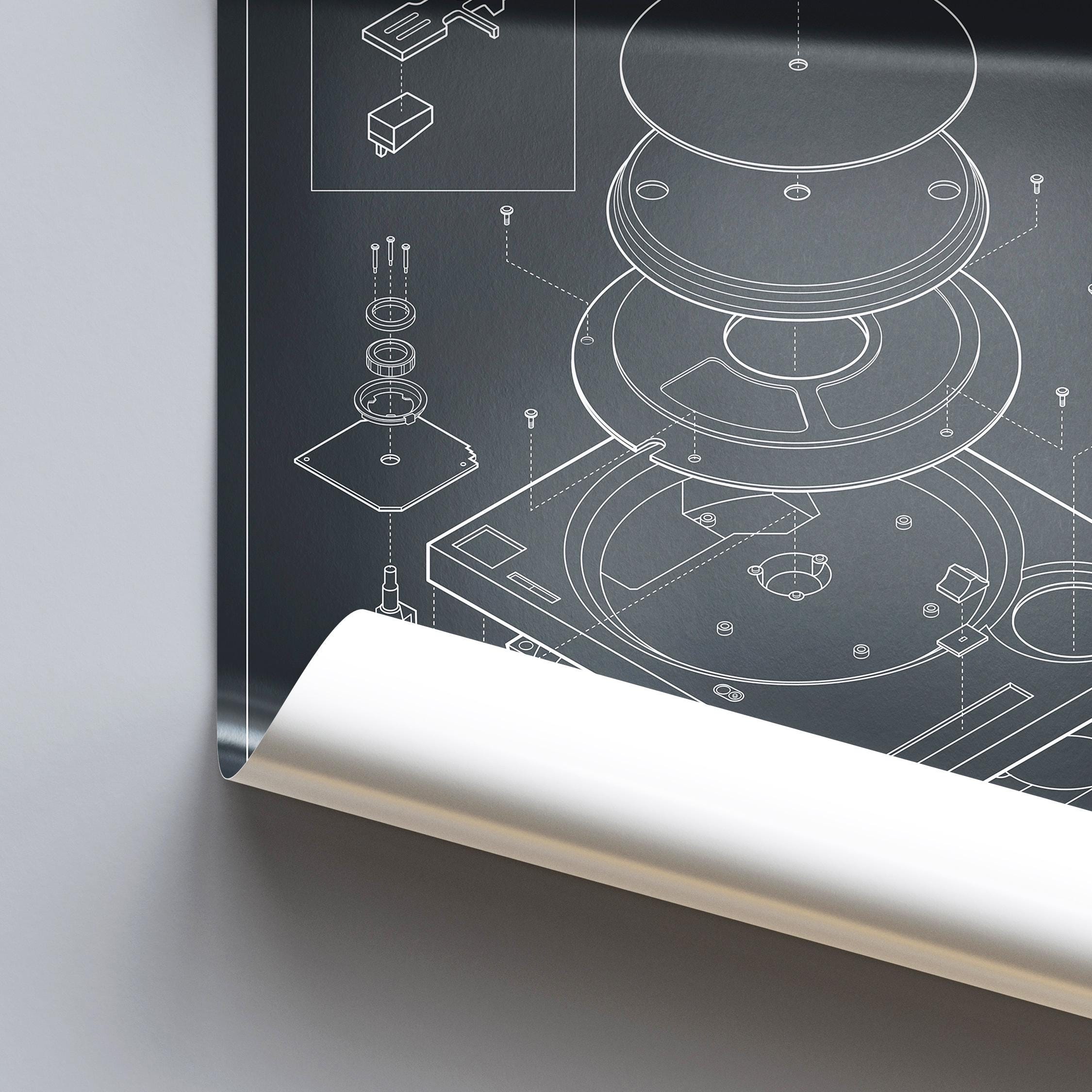 Technics 1200 Print, DJ Turntable Poster, Record Player Blueprint ...