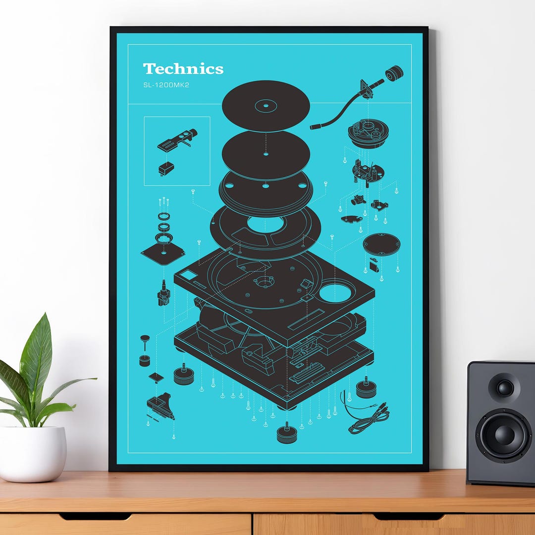 Technics 1200 Print, DJ Turntable Poster, Record Player Blueprint ...
