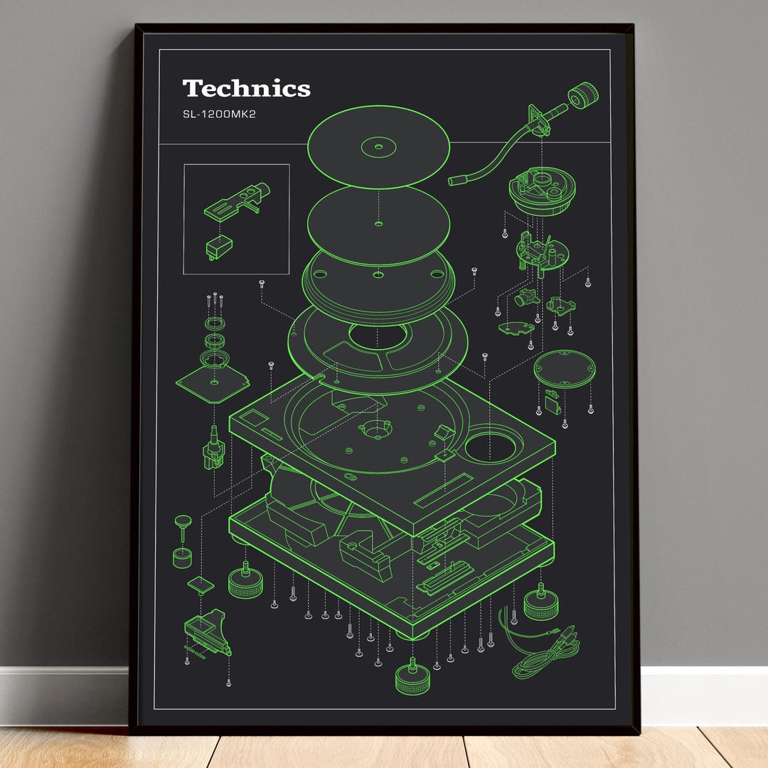 Technics 1200 Turntable Blueprint Poster, DJ Room Decor (digital ...
