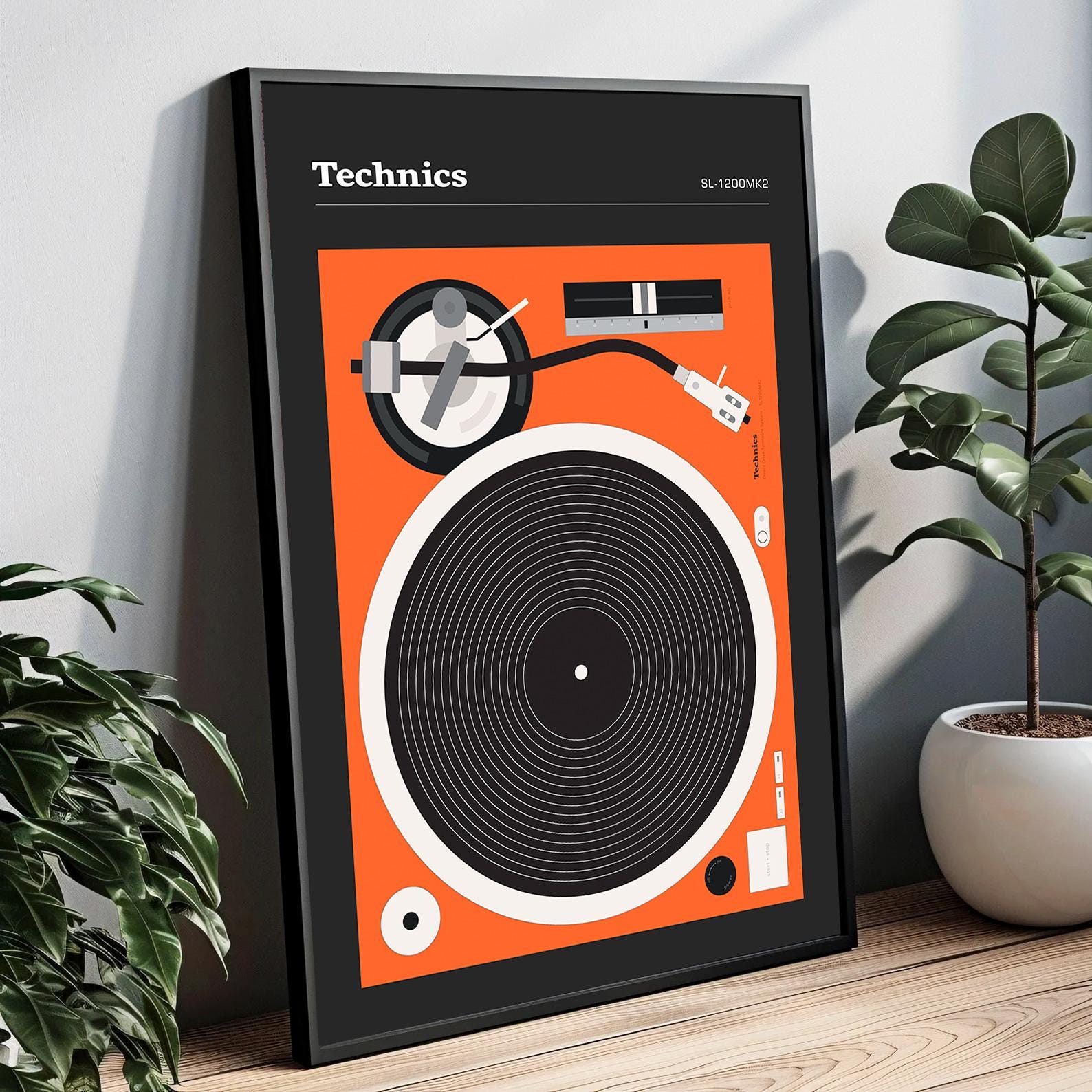 Technics 1200 Vinyl Record Player Poster, Retro Vintage Flat Vector ...