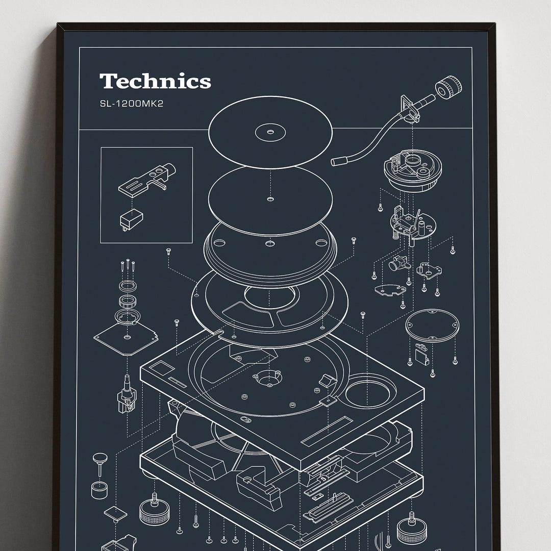 Technics 1200 Print, DJ Turntable Poster, Record Player Blueprint ...