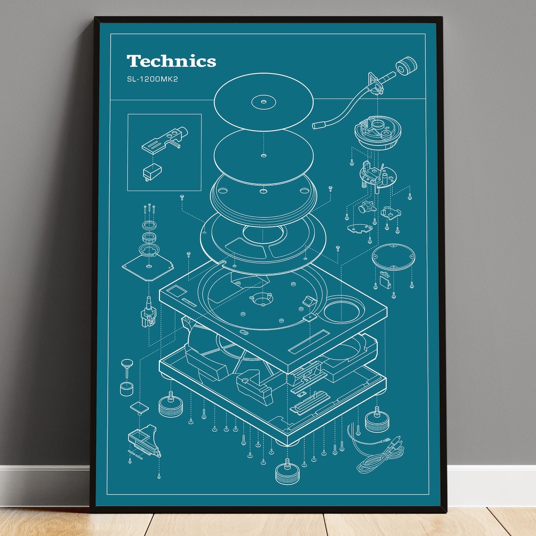 Technics 1200 Turntable Blueprint Poster: DJ Music Room Art (digital ...