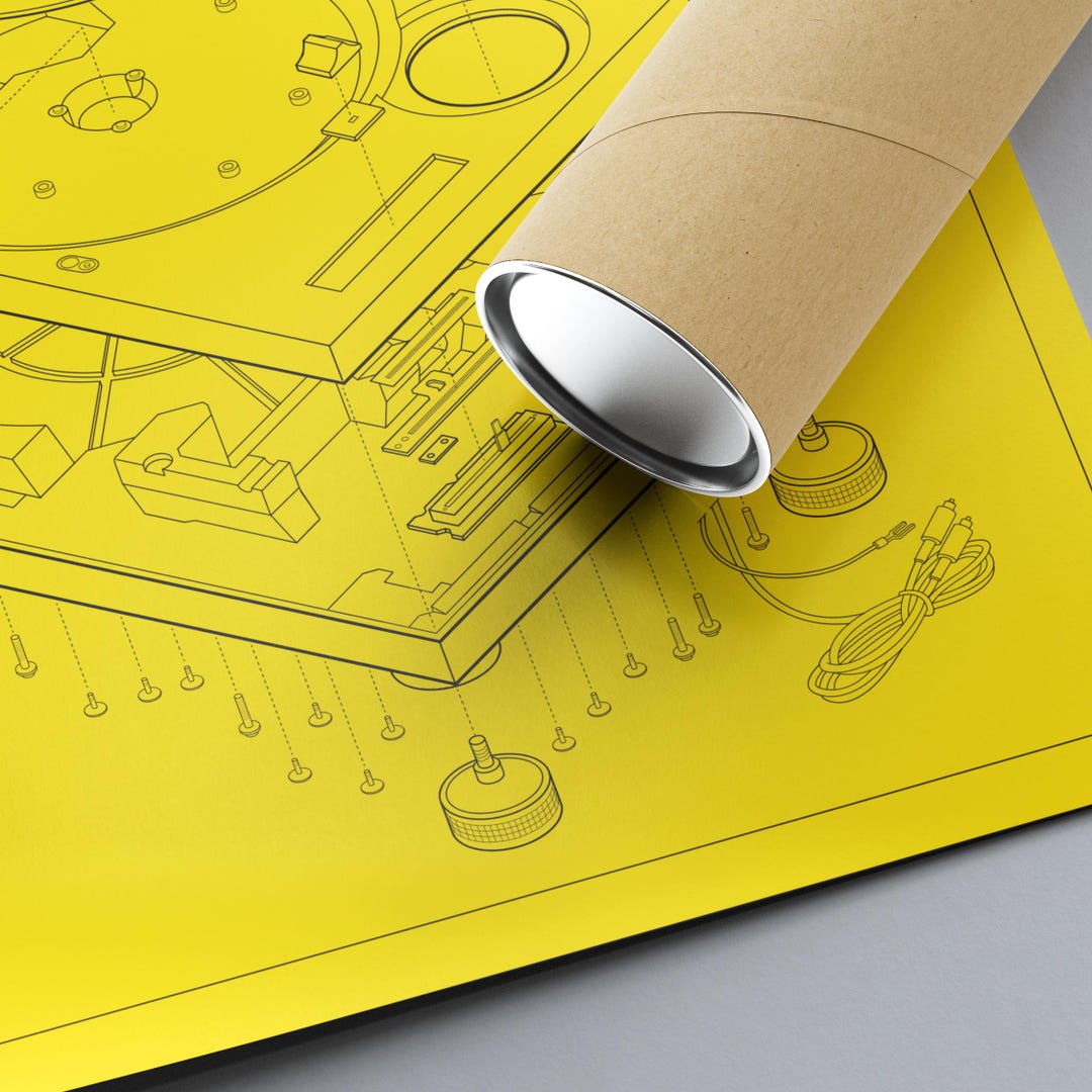 Technics 1200 Record Player Blueprint Retro Turntable Poster Music ...