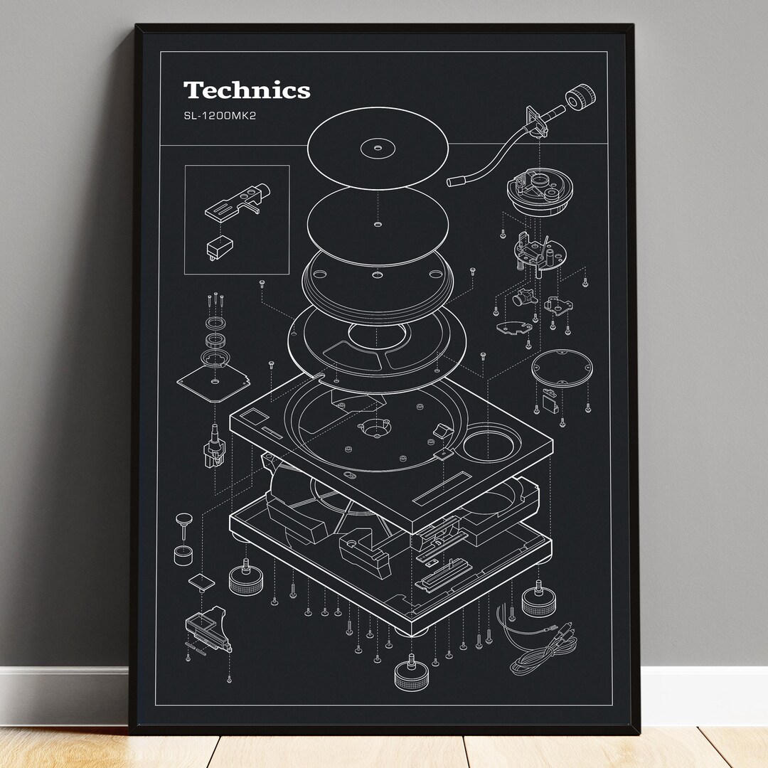 Technics 1200 Print, DJ Turntable Poster, Record Player Blueprint ...