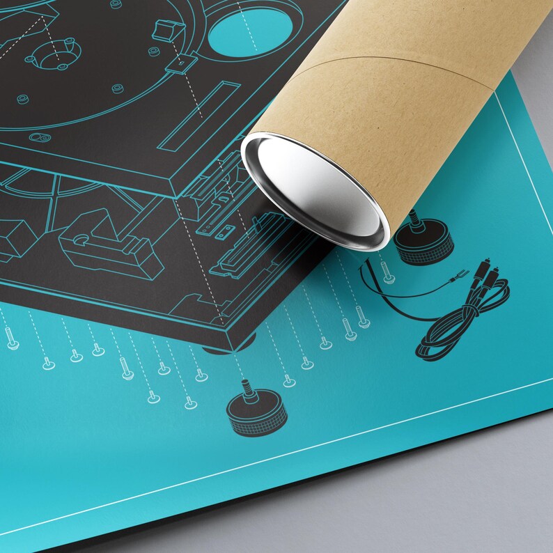 Technics 1200 Record Player Schematic Wall Art, DJ Turntable Blueprint ...