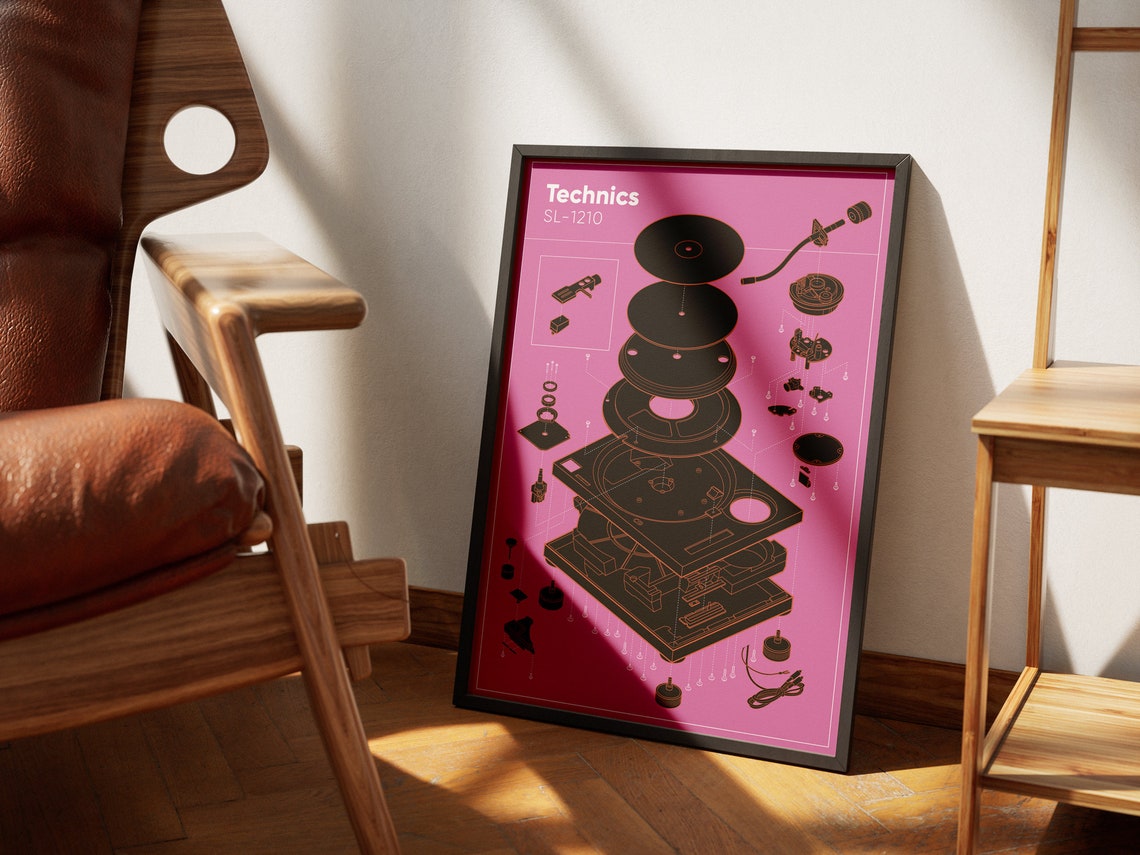 Technics 1210s Turntable Poster, Schematic Wall Art Print, Living Room ...