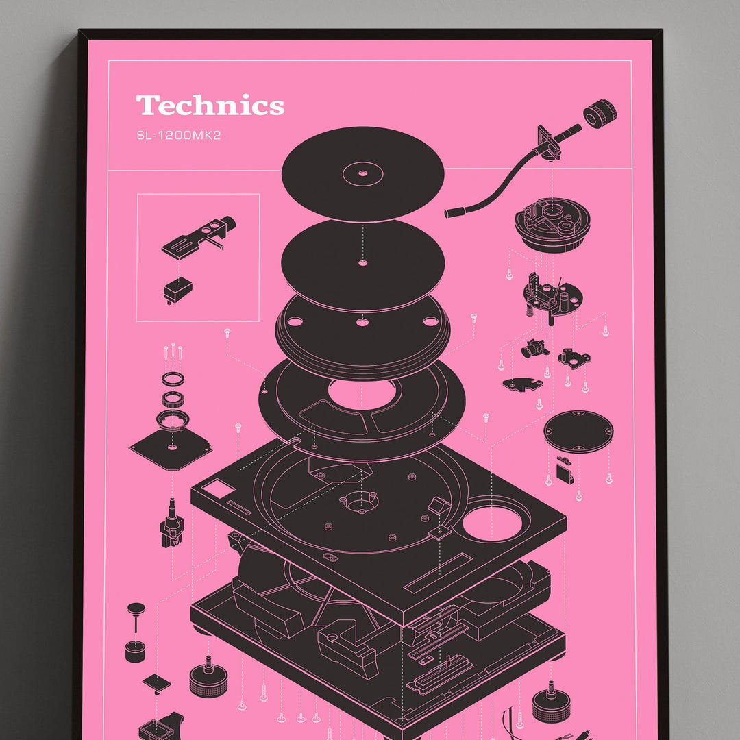 Technics 1200 Record Player, Schematic Wall Art, DJ Turntable Blueprint ...