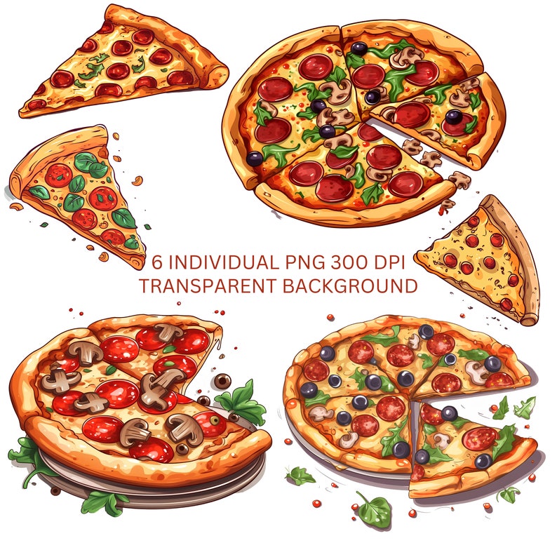 Pizza Clipart | Pizza Cartoon PNG | Food Clip Art | 6 Individual PNG ...