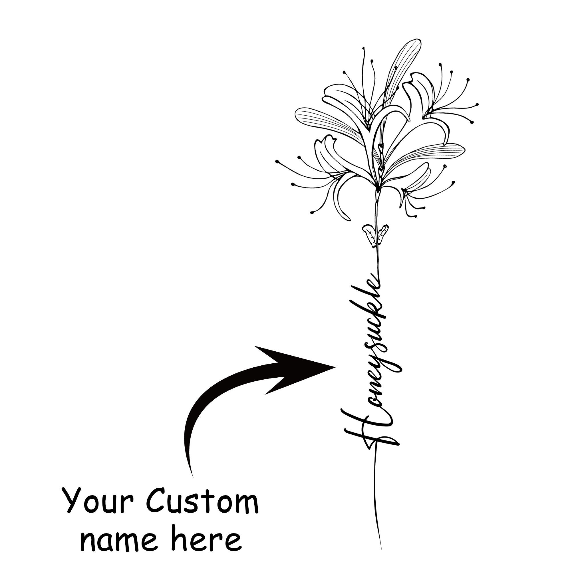 Custom Birth Month Flower Tattoo June Honeysuckle Tattoo Art ...