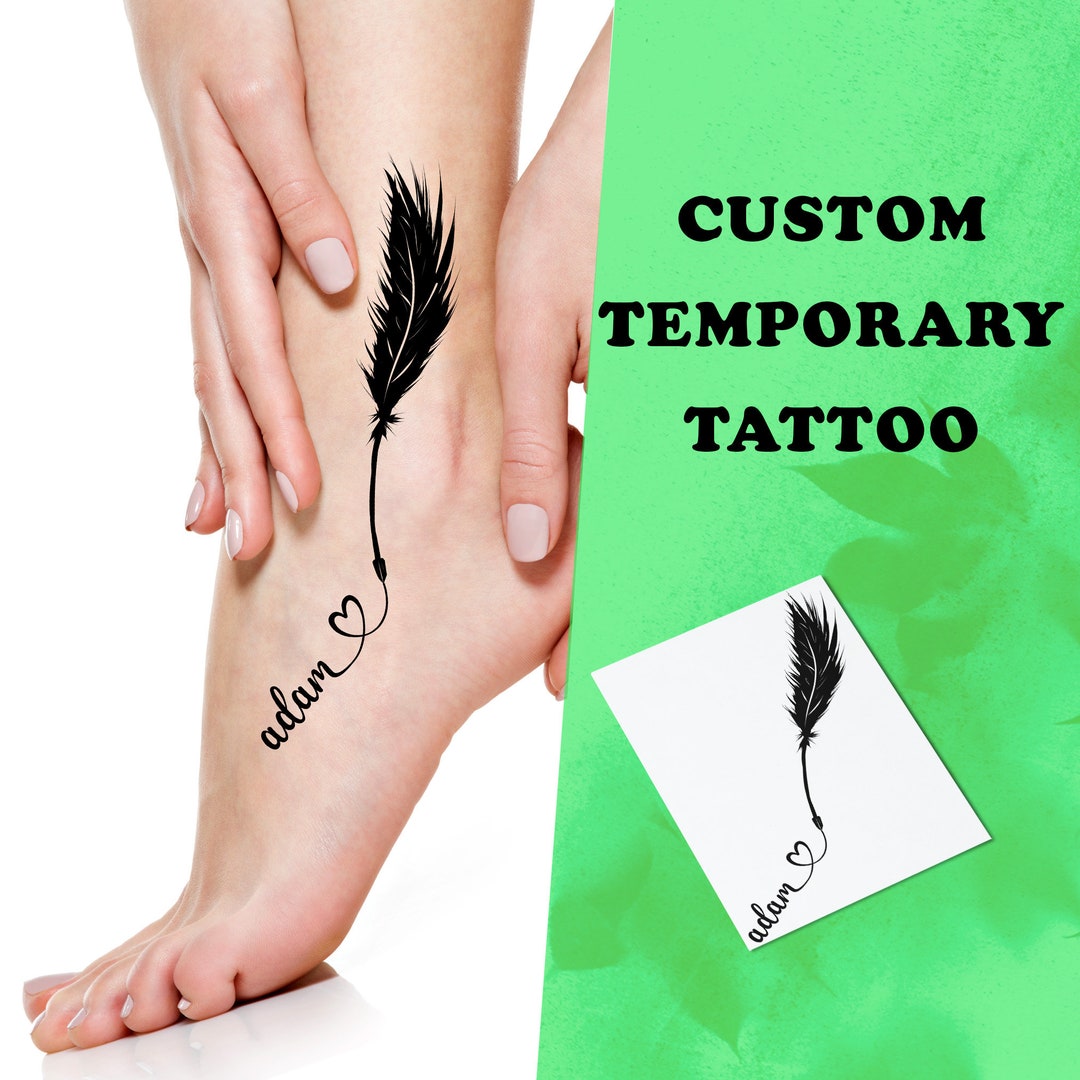 Custom Feather Writing Name Tattoo - Personalized Tattoo - Women Couple ...