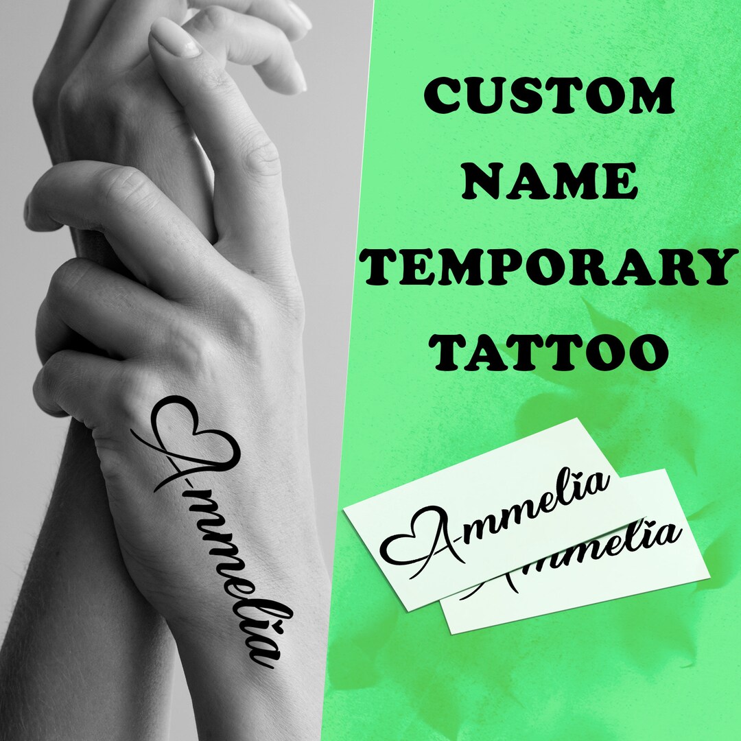 Custom Temporary Tattoo-minimalist Name With Hearts Fake Tattoo-small ...