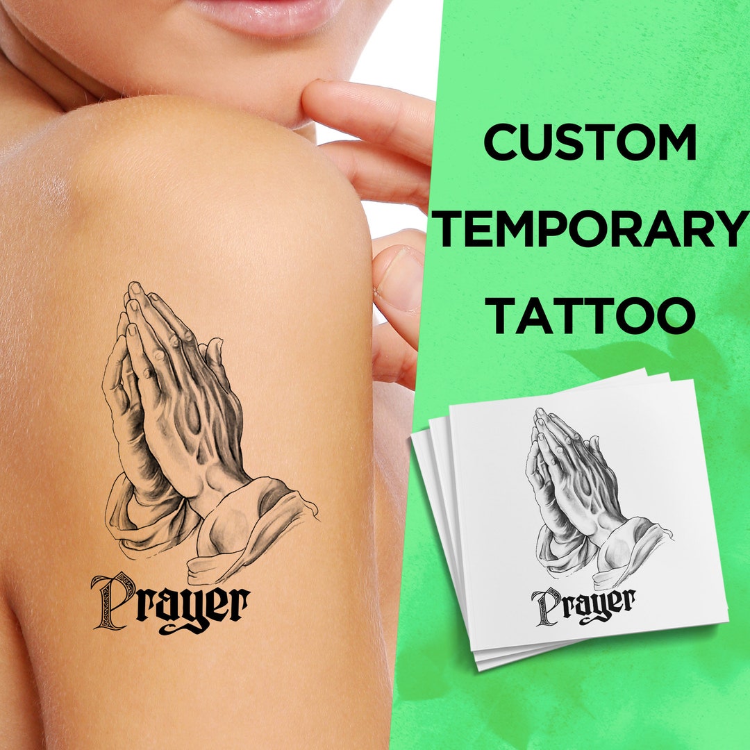 Praying Hands Custom Text Temporary Tattoo - Personalized Tattoos ...