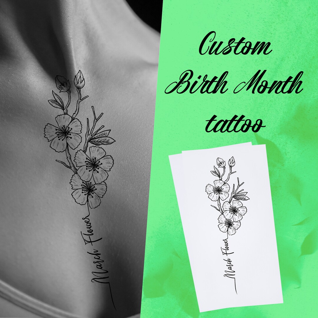 Custom Birth Month Flower Tattoo - March Cherry Blossom Tattoo Art ...