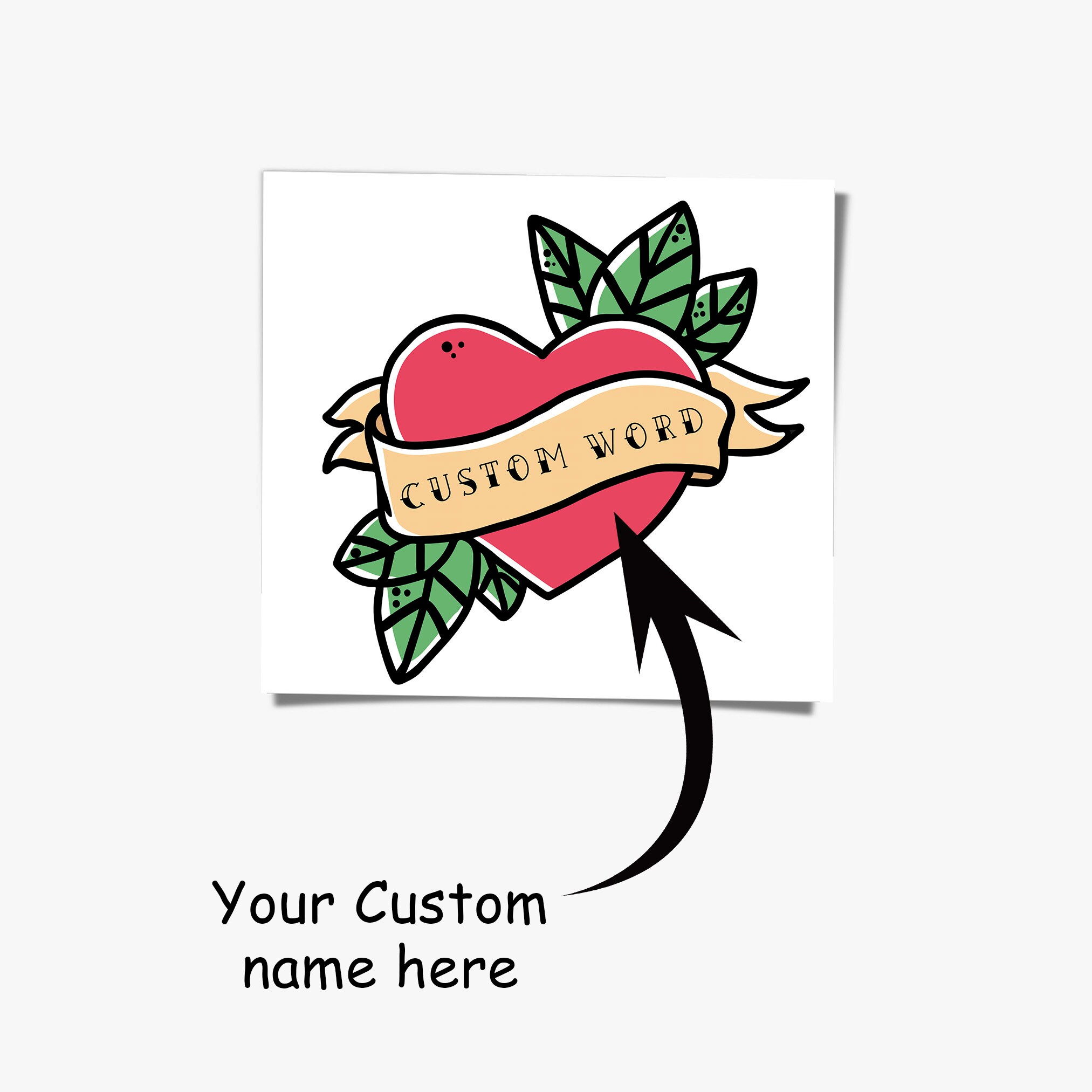 Custom Classic Vintage Heart Temporary Tattoo Custom Name Tattoo Old ...