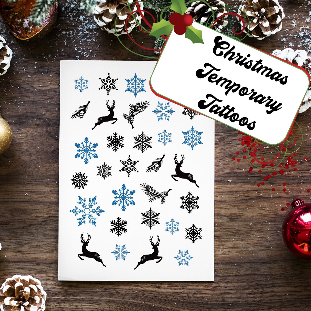 Christmas Tattoo Set Small Tattoos A6 Sheet Tattoo Deers Snowflakes ...