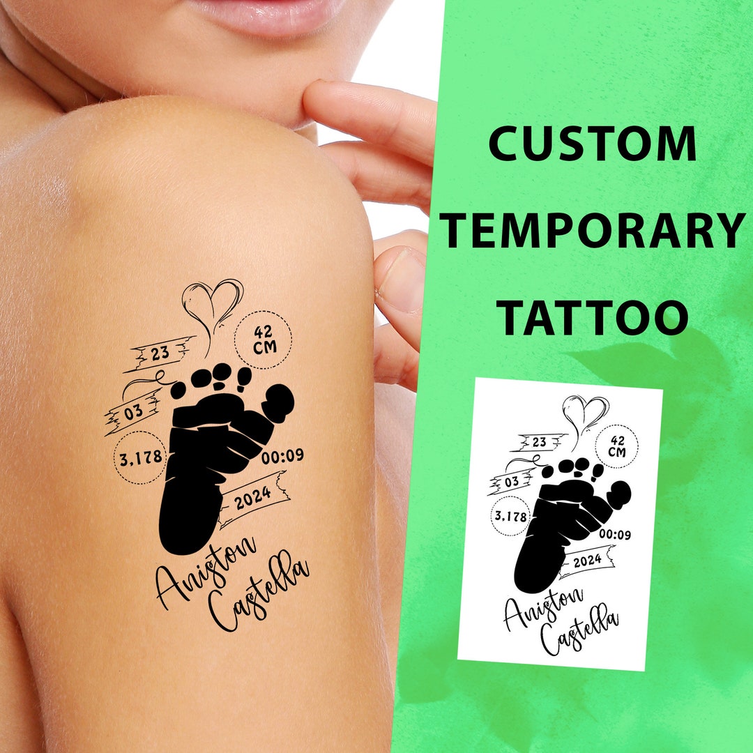 Baby Birth Custom Temporary Tattoo - Birth Data - Fake Custom Tattoo ...