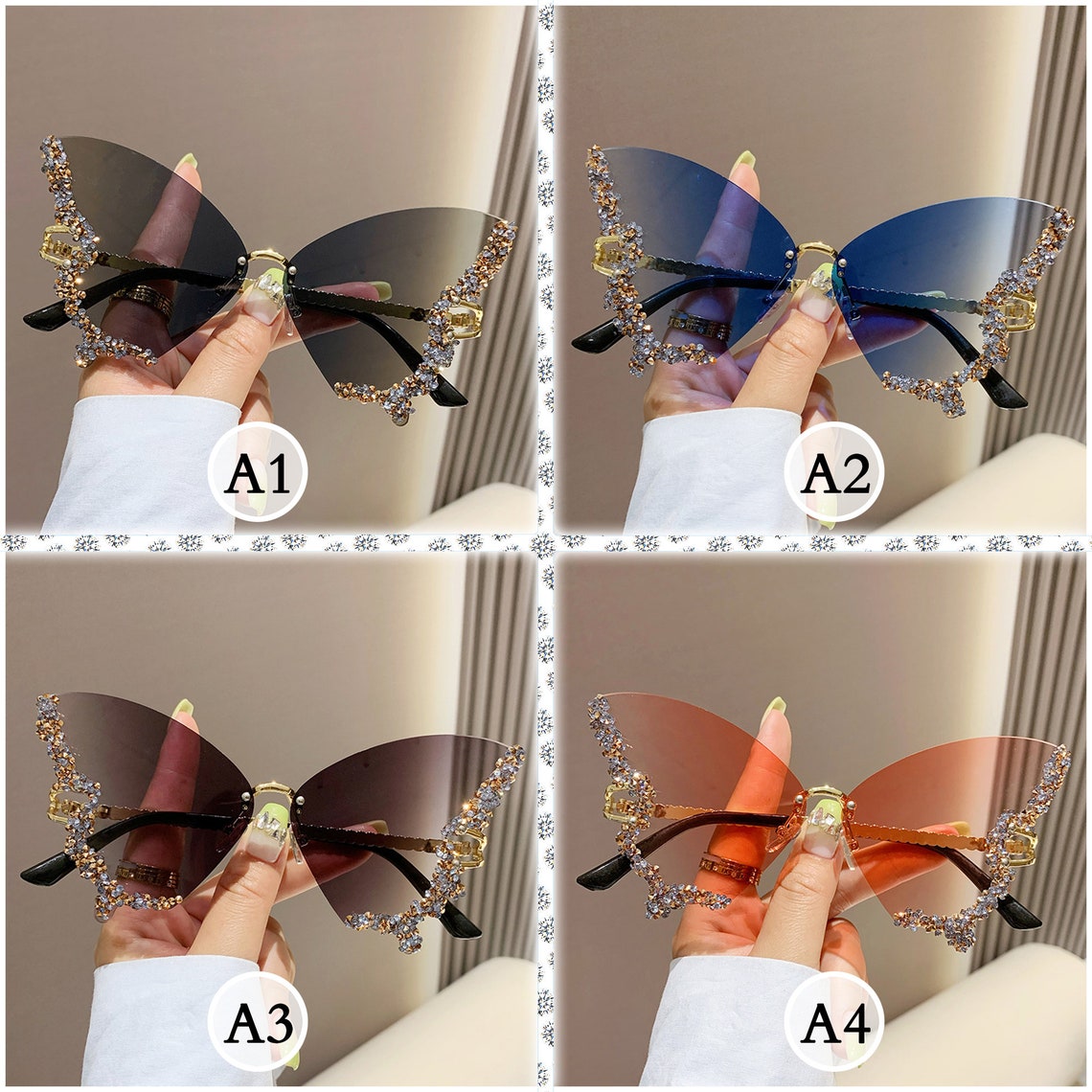 Butterfly Shaped Sunglasses-oversized Glasses-rhinestone - Etsy