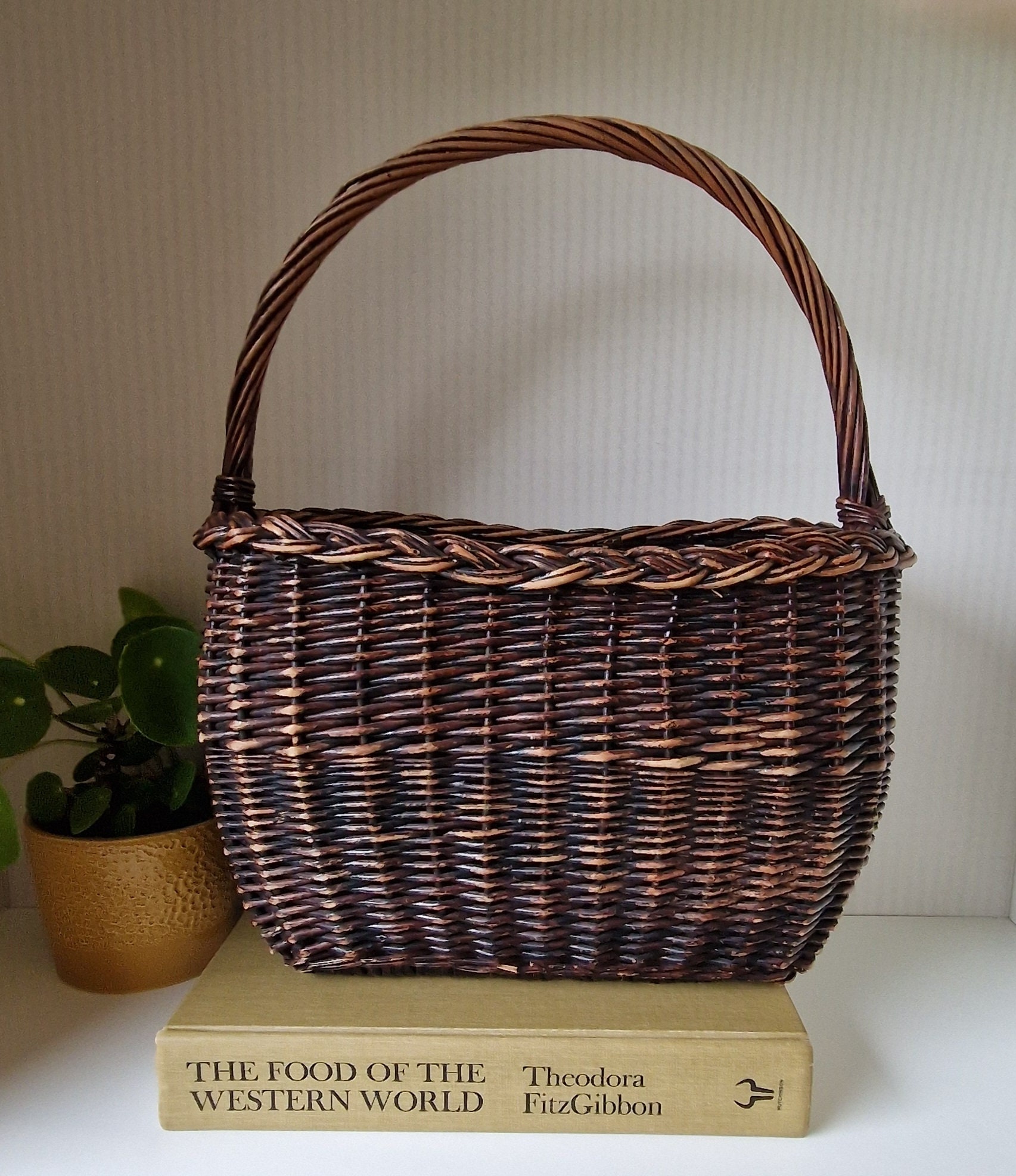 French Brocante Country Basket, Vintage Basket, Rustic Harvest Basket ...