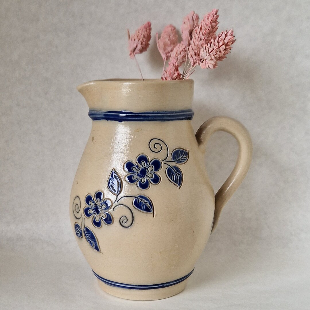 French Vintage Studio Pottery Romantic Flowers Pitcher - Etsy