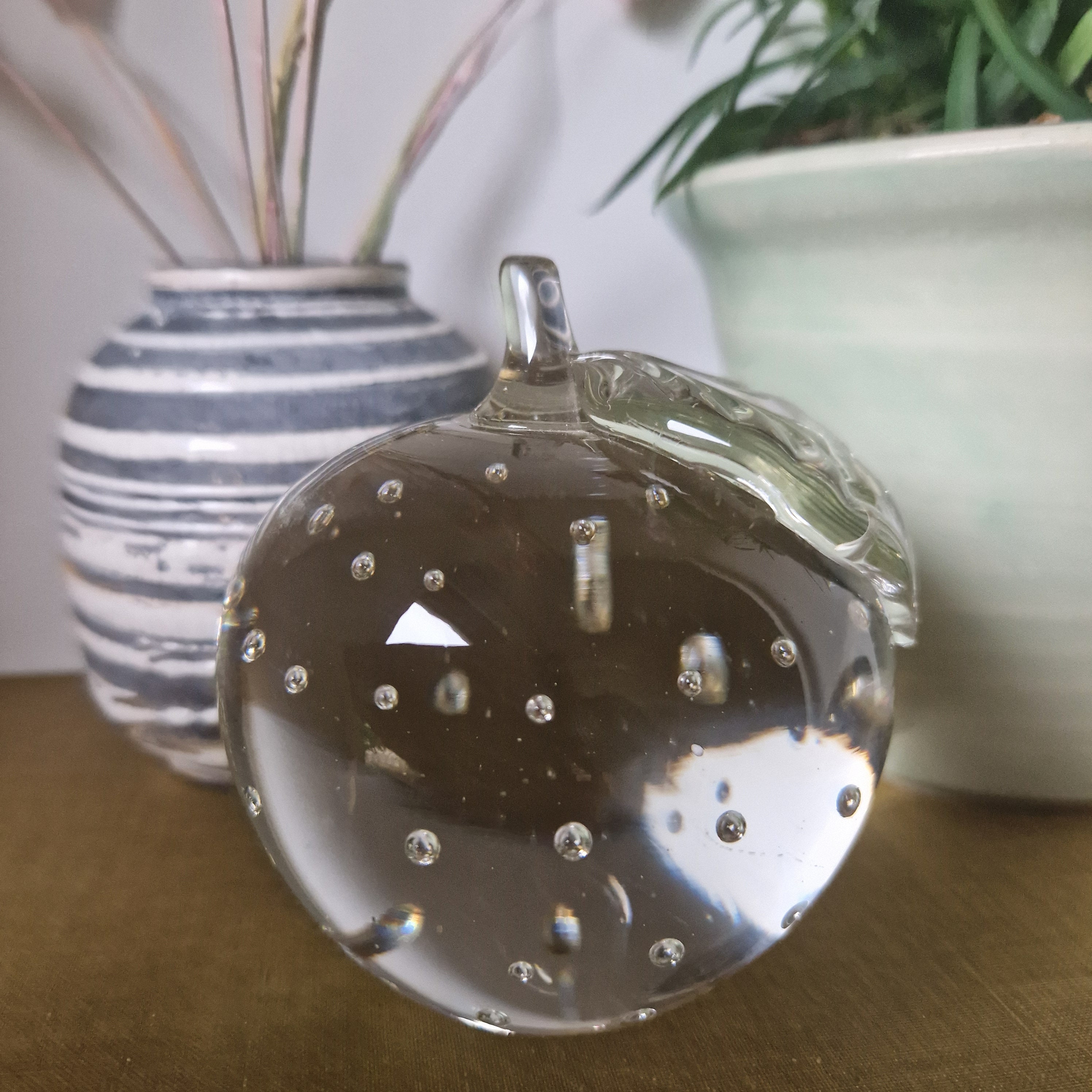 Vintage Glass Paper Weight Apple, Crystal Apple Decoration, Sparkling ...