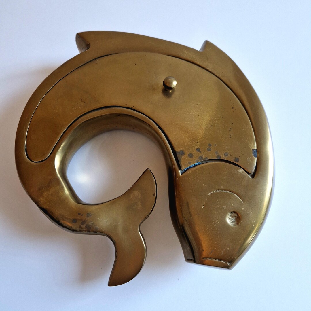 Vintage Brass Big Fish Figurine Box With Lid, Mid Century Decor, Large ...