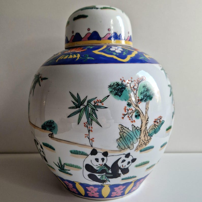 Vintage Panda Jar, Chinese Ginger, Large Unique Vase, Hand Crafted Pot ...