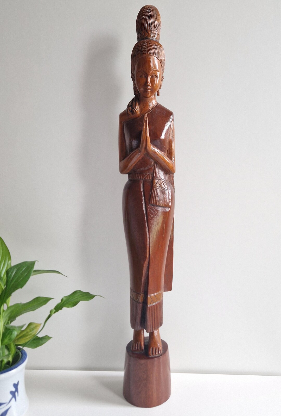 Wooden Thailand Sculpture Sawadee Women, Thai Bowing Figure, Large ...