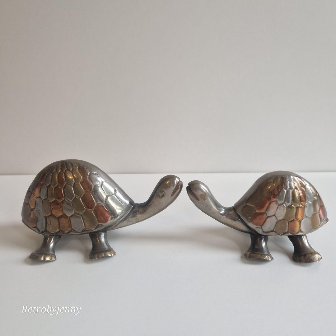 Vintage Pewter Turtle Pair in Antique Silver, Copper and Brass Color ...