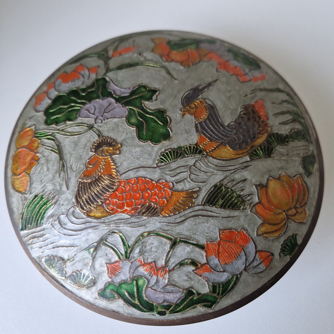 Brass Vintage Jewelry Box, Enameled Trinket Box, 2 Pcs, Rooster Jewelry ...