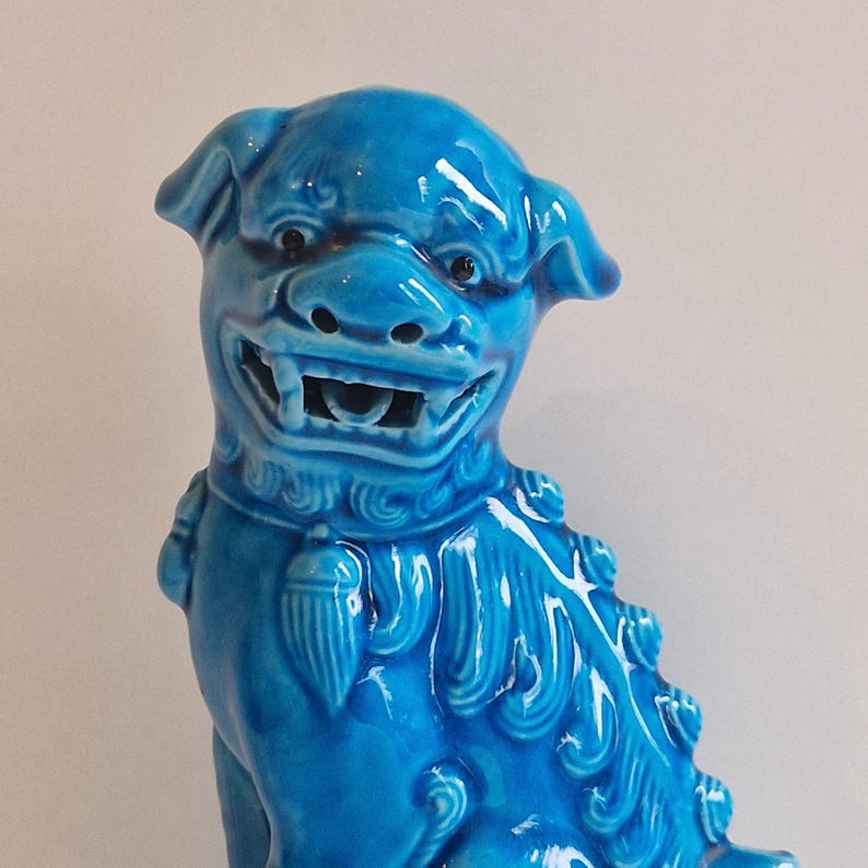 Vintage Chinese Foo Dog, Chinese Lion, Gift Mom, Blue Cute Porcelain ...