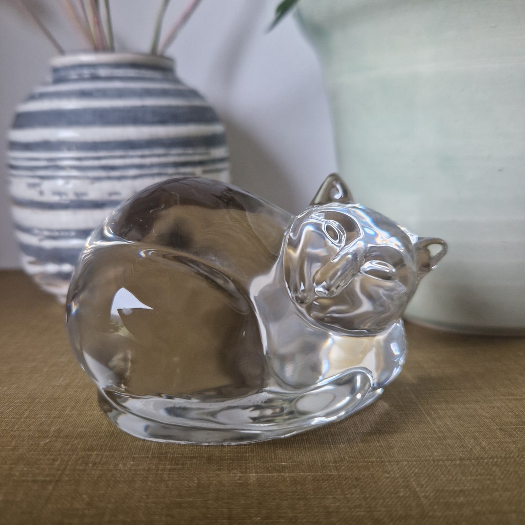Vintage Glass Cat, Crystal Cat, Decoration, Vintage Glass Paper Weight ...