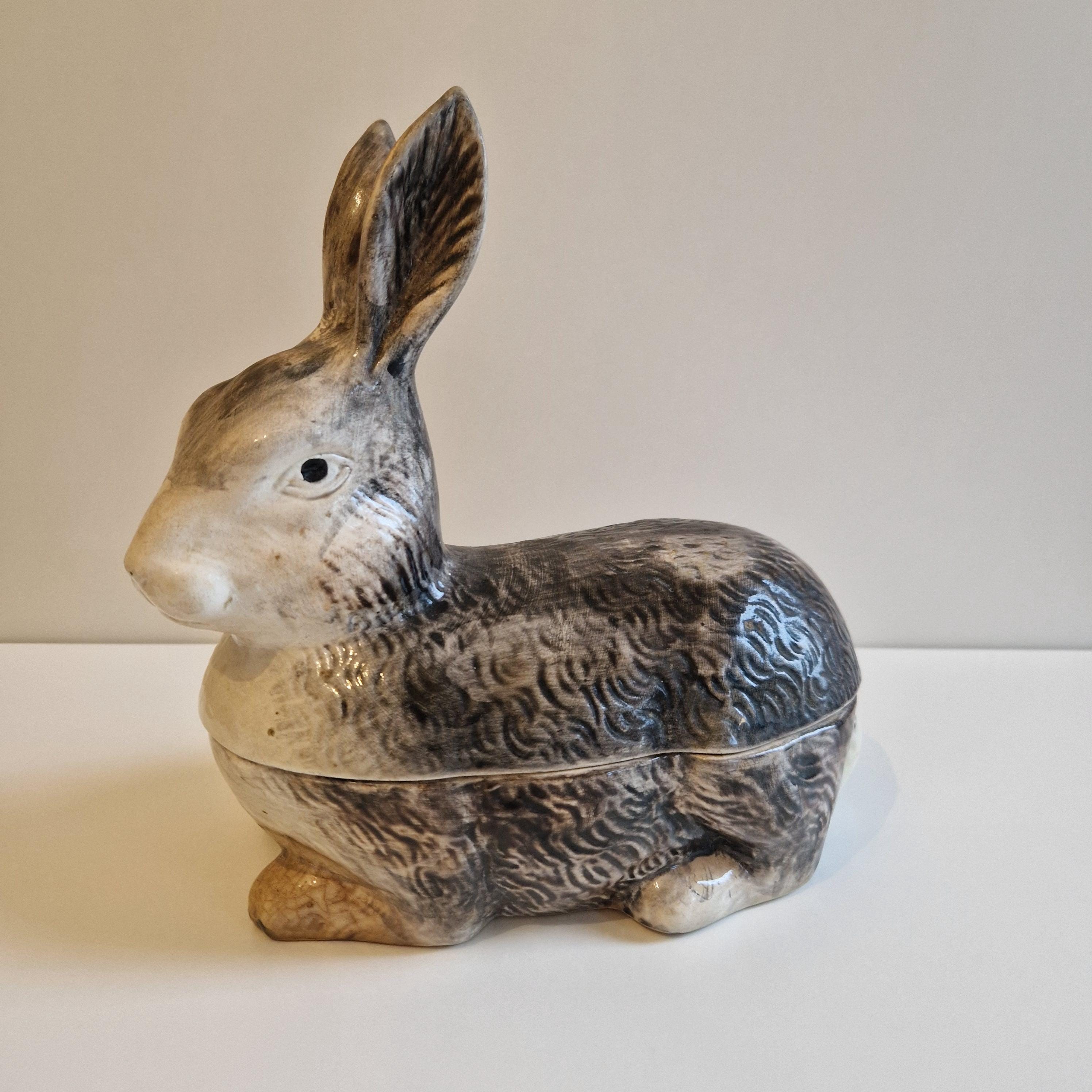 Majolica Rabbit Tureen Cougant, Bunny Kitchen Decoration, Antique Pate ...
