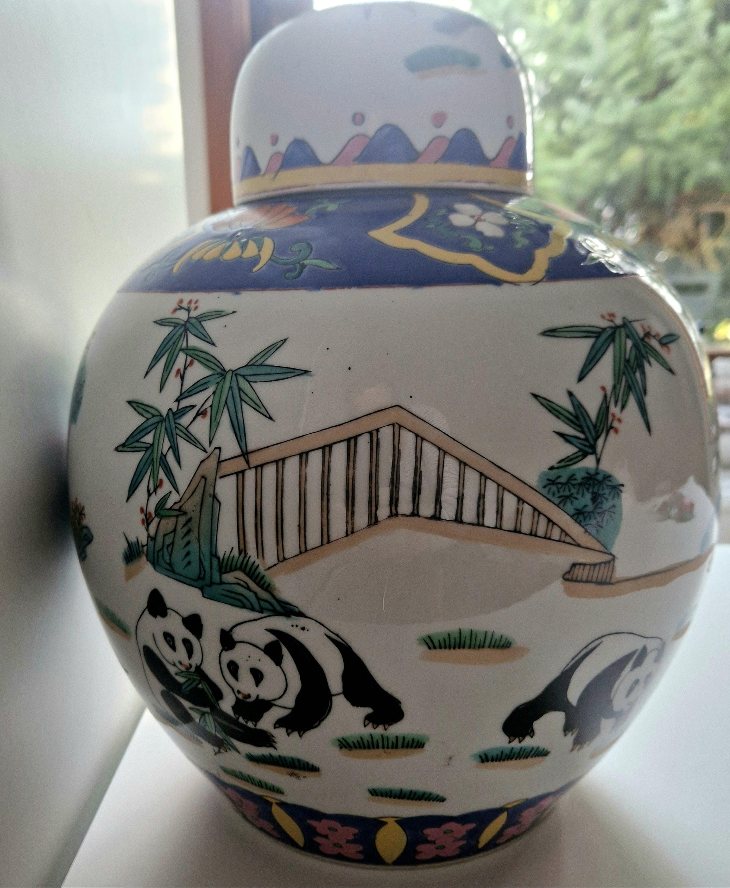 Vintage Panda Jar, Chinese Ginger, Large Unique Vase, Hand Crafted Pot ...