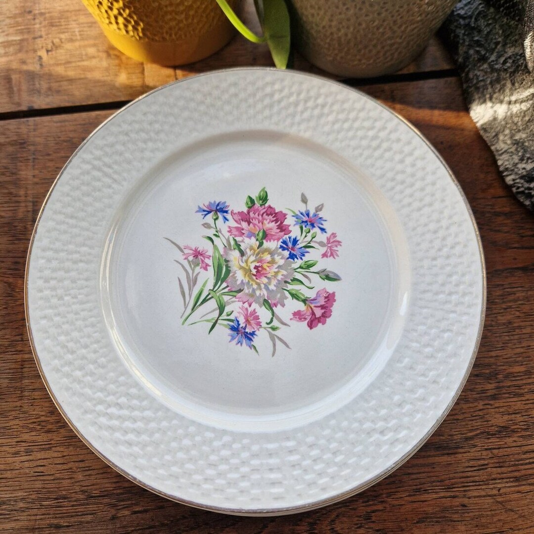 Antique French Mid Century Plates Flower Pattern Vintage Plate Original ...