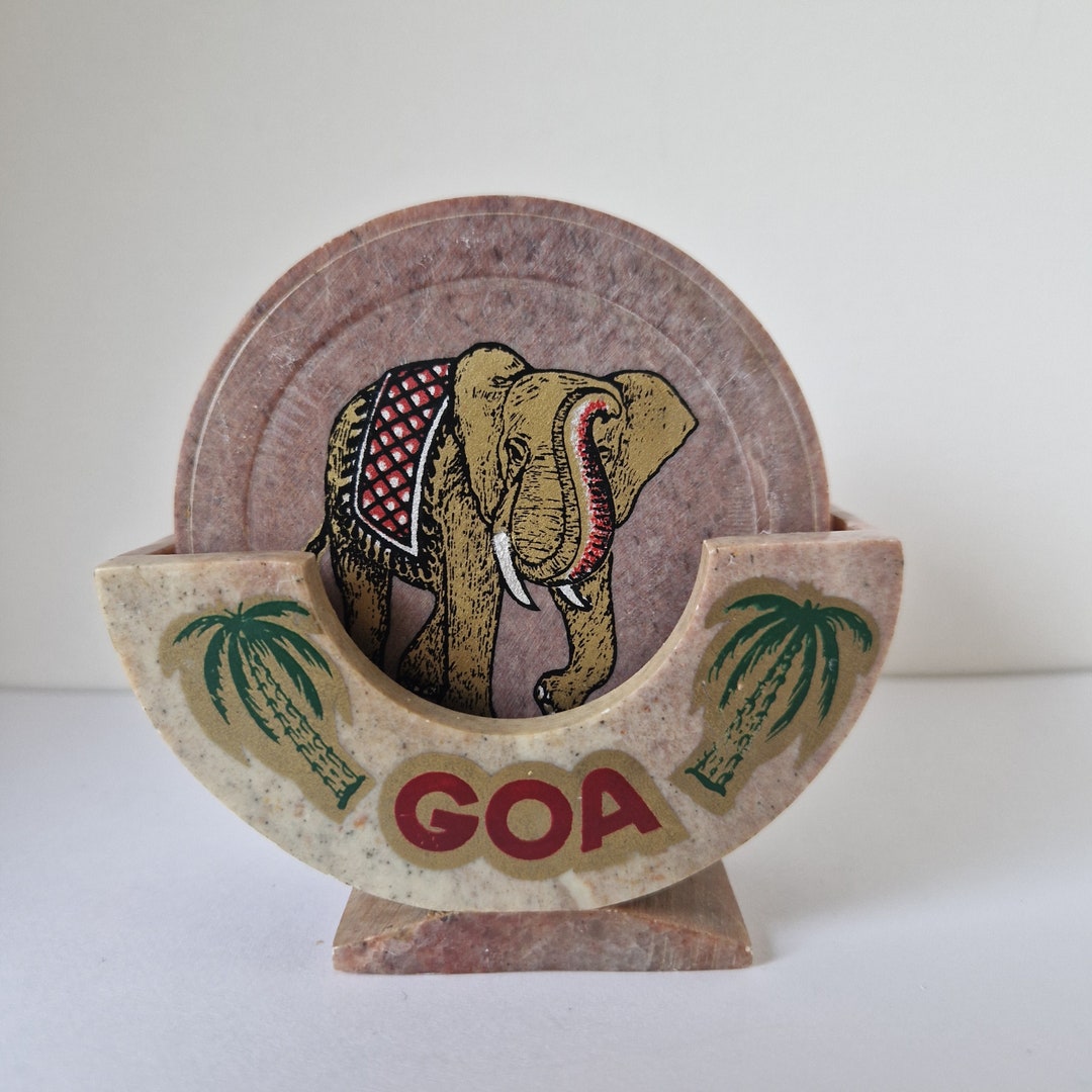 Vintage India Elephant Coasters, Natural Stone Coasters, Gift for Him ...