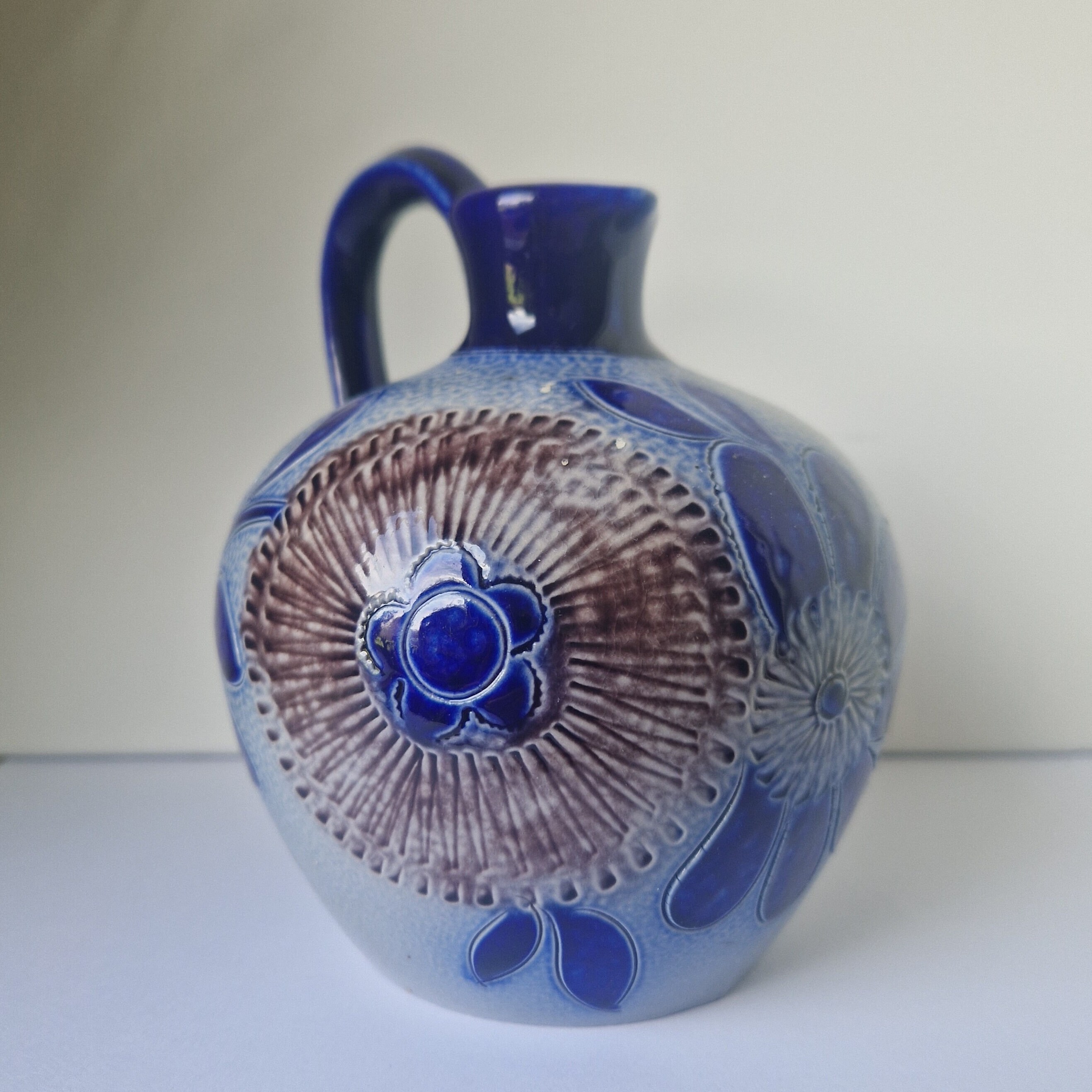 French Vintage Studio Pottery Blue Pitcher - Etsy