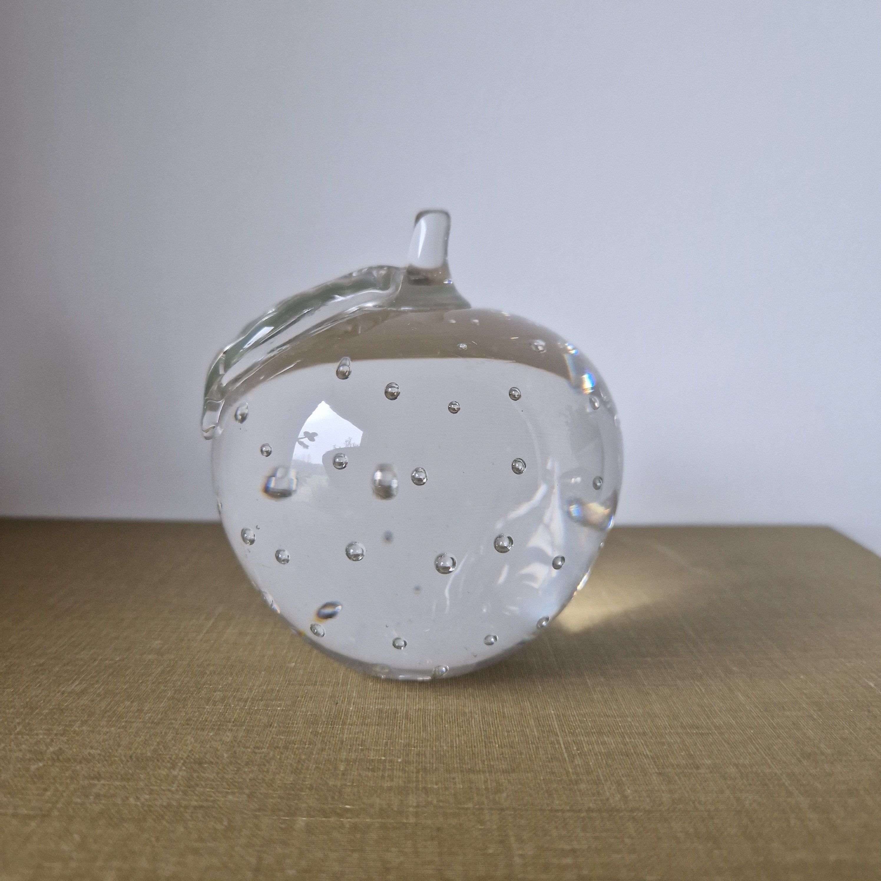 Vintage Glass Paper Weight Apple, Crystal Apple Decoration, Sparkling ...