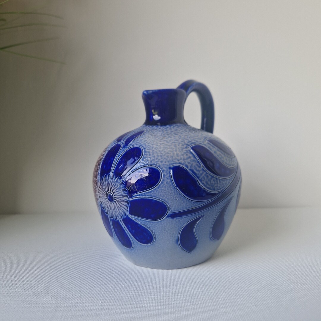 French Vintage Studio Pottery Blue Pitcher - Etsy